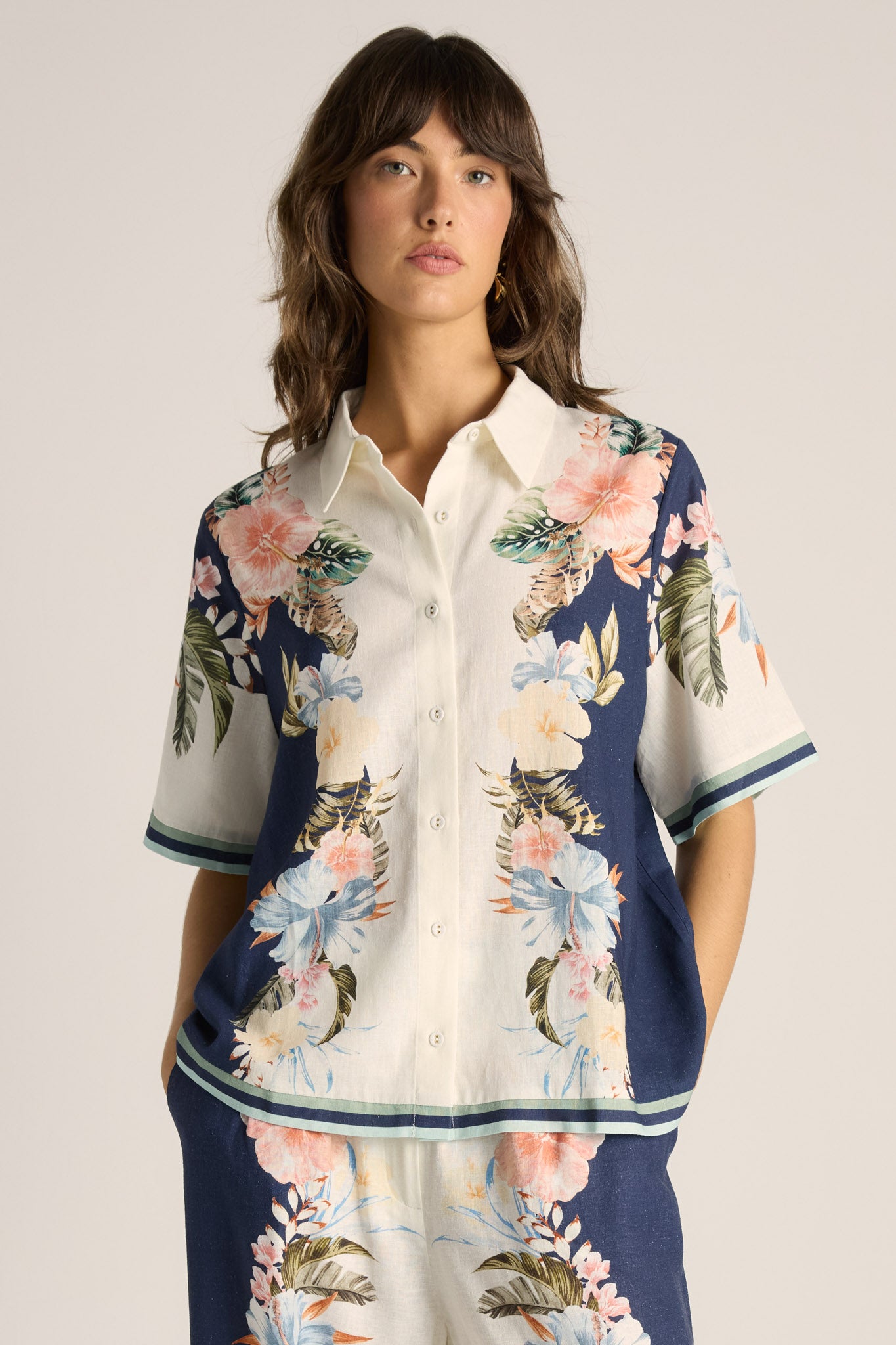 Solara Placement Print Collared Shirt - Navy Print | Fate & Becker ...